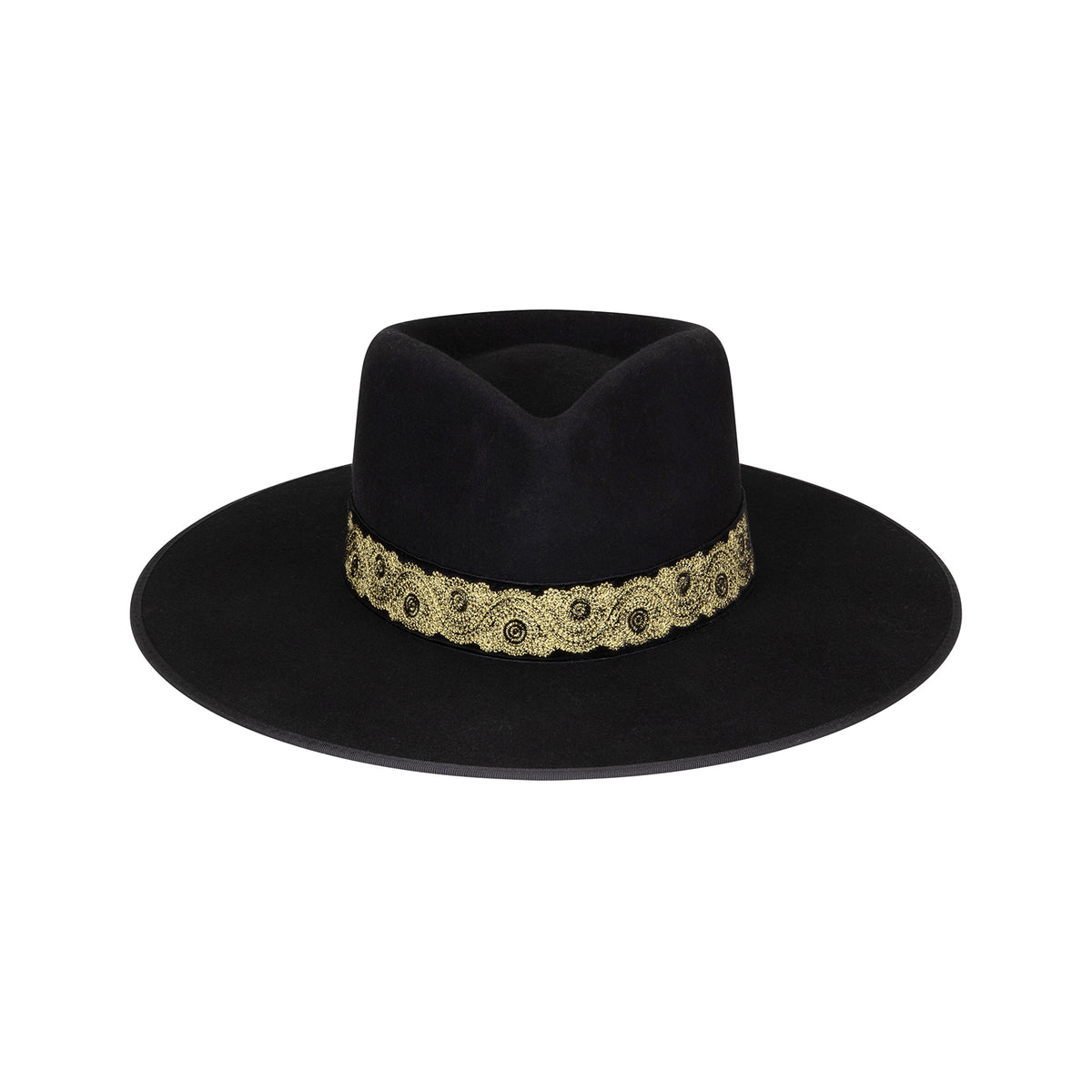 Noir Rancher - Wool Felt Fedora Hat (Black, Gold Ribbon) | Lack of ...